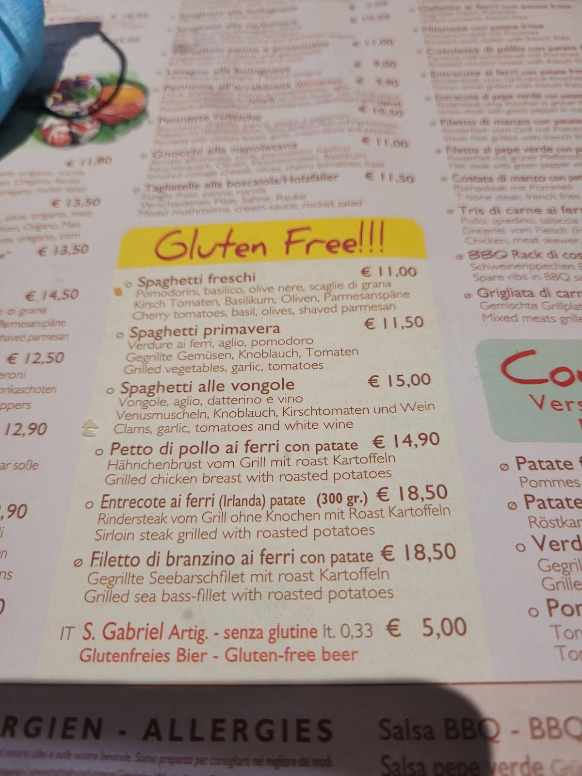 Menu at La Pergola restaurant, Cavallino