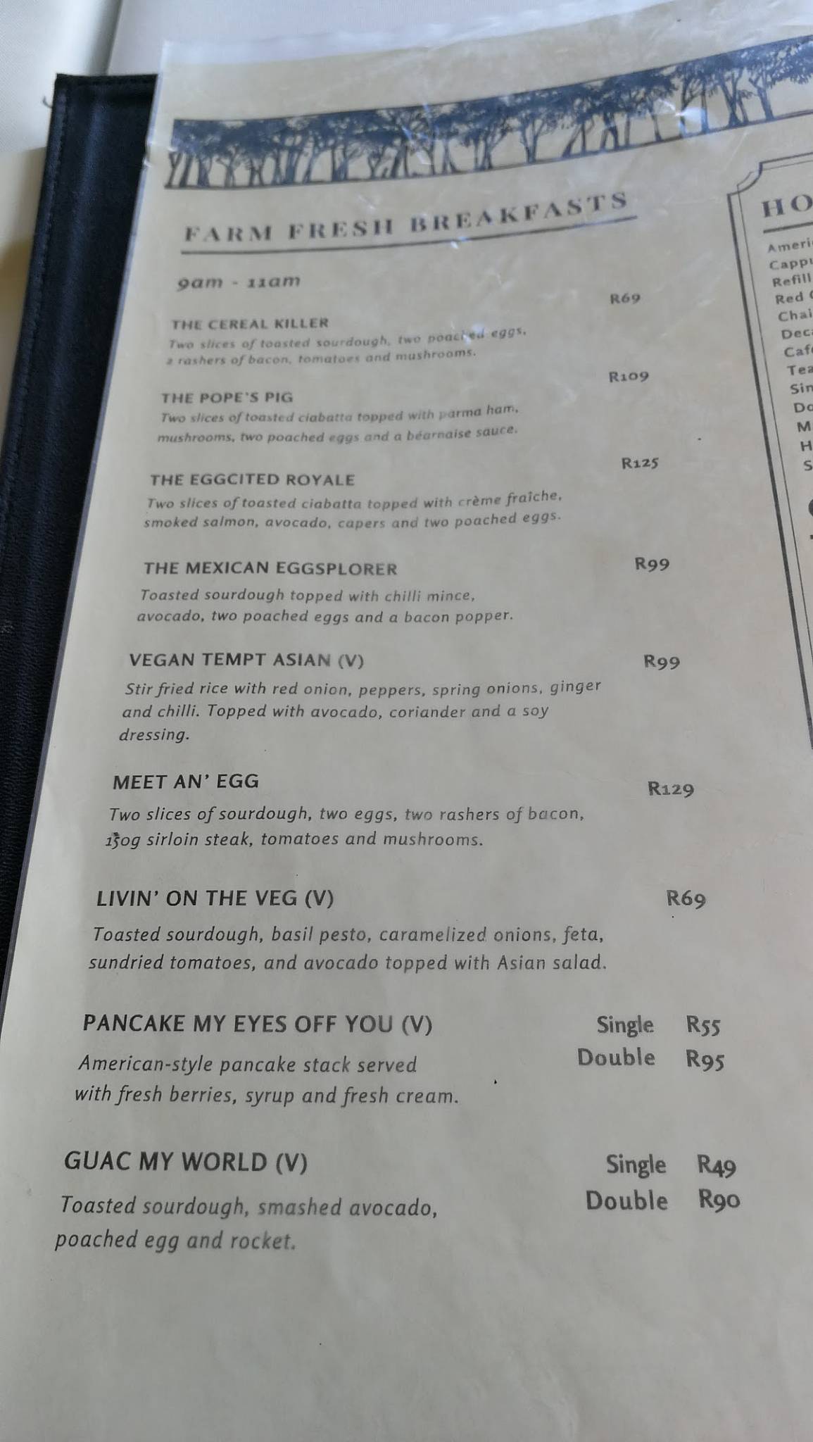Menu at La Pineta restaurant, Stellenbosch, R44