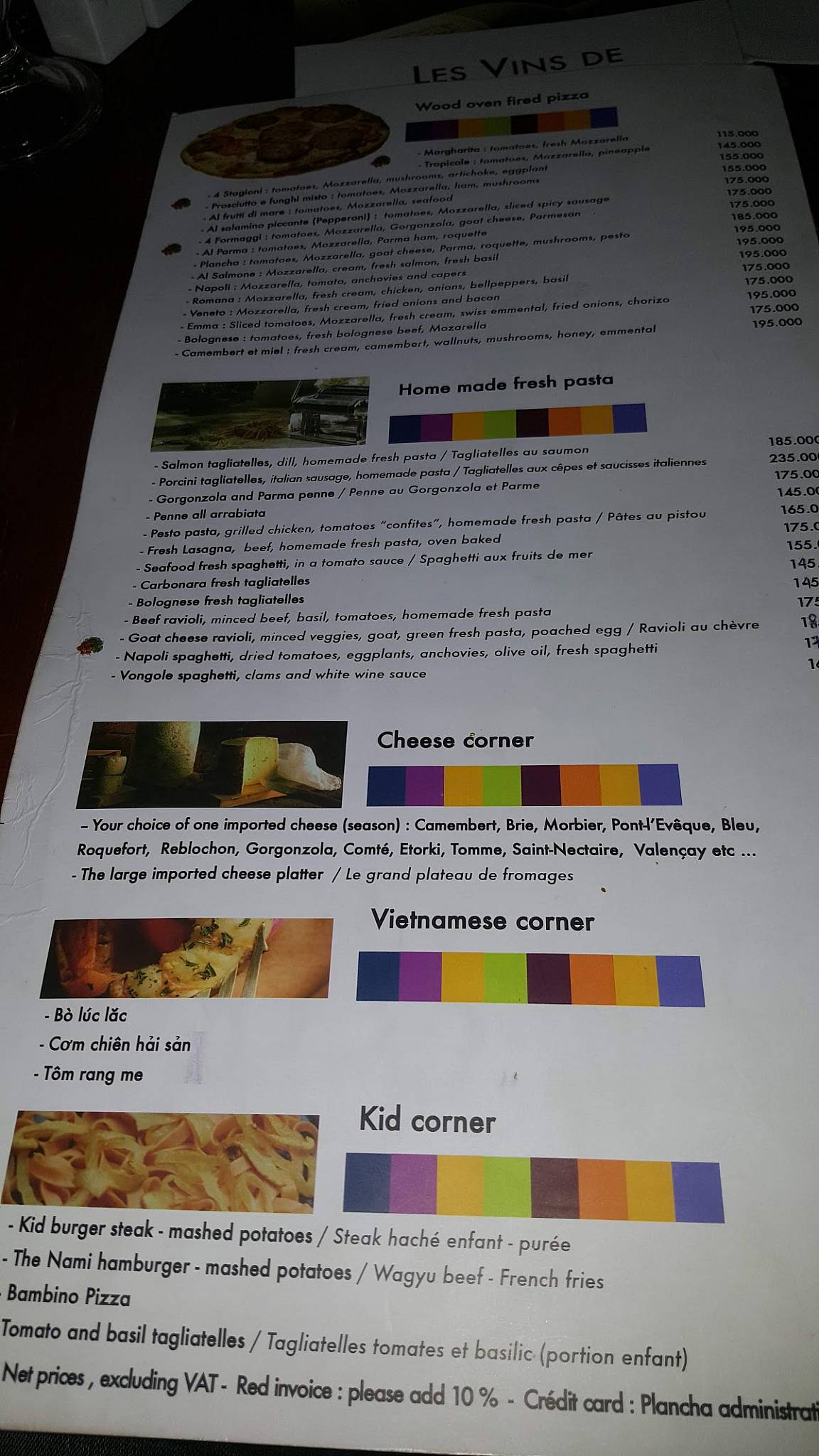 Menu at La Plancha restaurant, Ho Chi Minh City