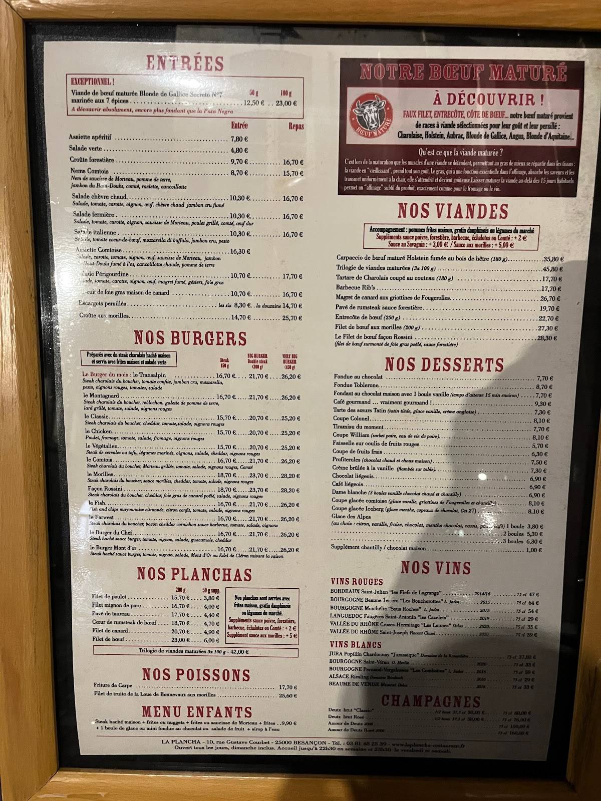 Menu at La Plancha BBQ, Besançon, 10 Rue Gustave Courbet