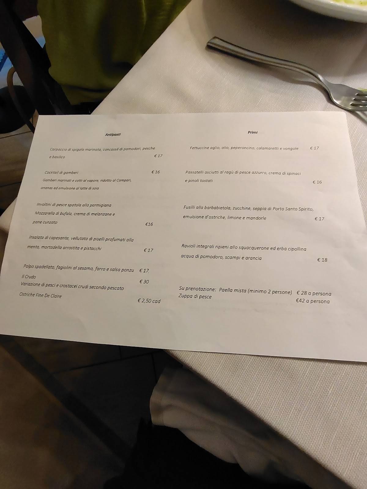 Menu da La Rada ristorante, Lignana