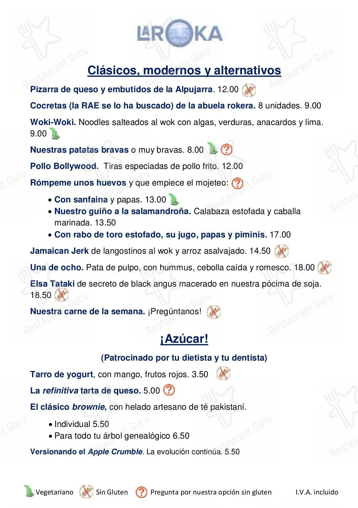Carta de Restaurante La Roka, Salobreña