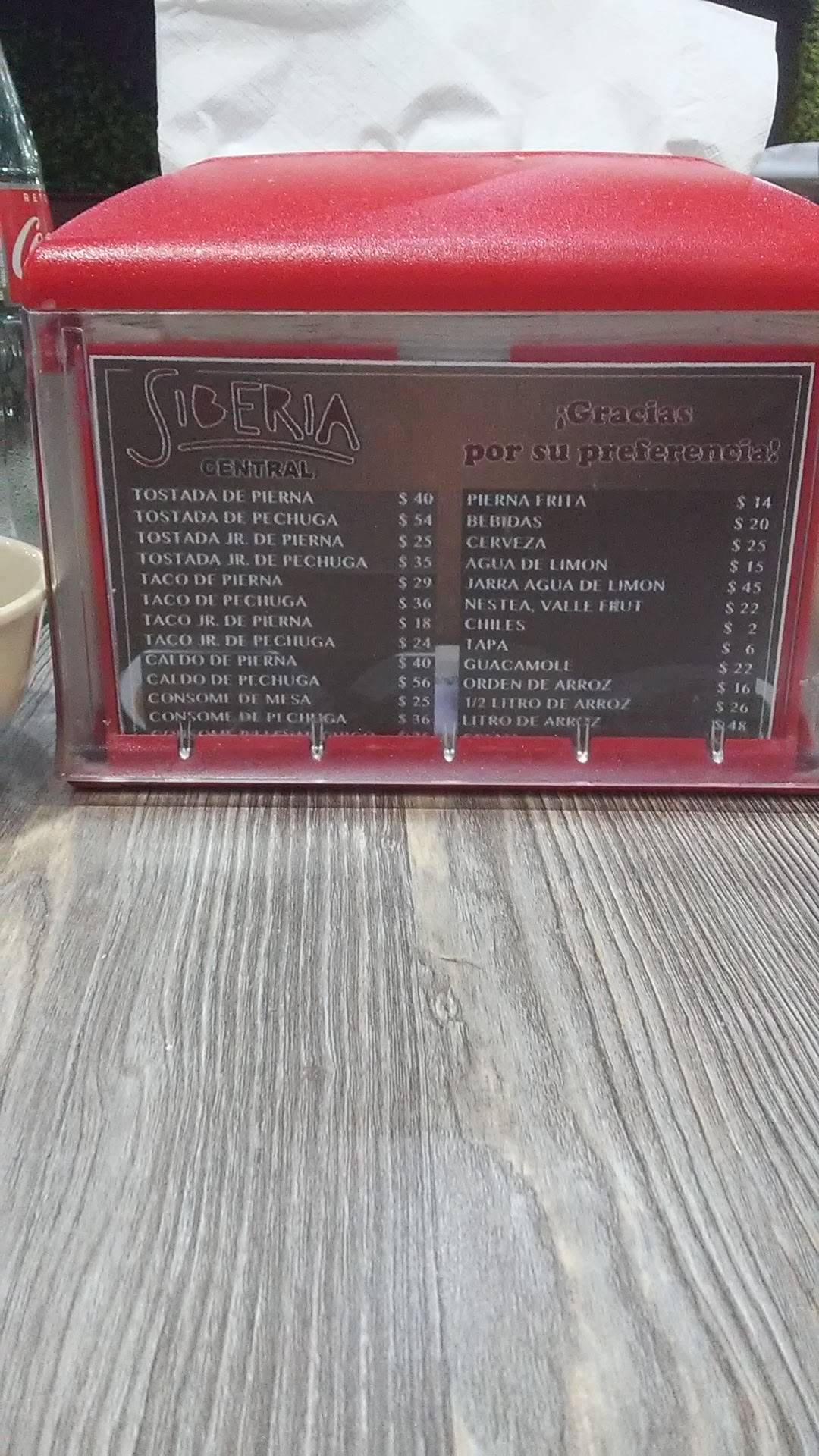 Carta del restaurante La Siberia Central, Monterrey, Av Rodrigo Gómez 623