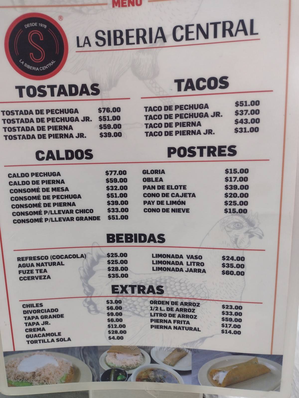 Carta del restaurante La Siberia Central, Monterrey, Av Rodrigo Gómez 623