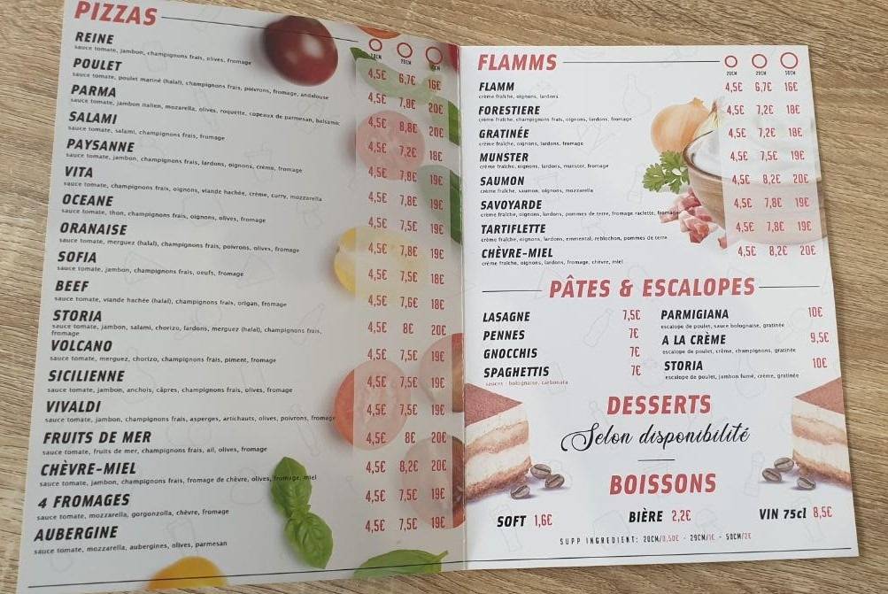 Menu au La Storia restaurant, Freyming-Merlebach