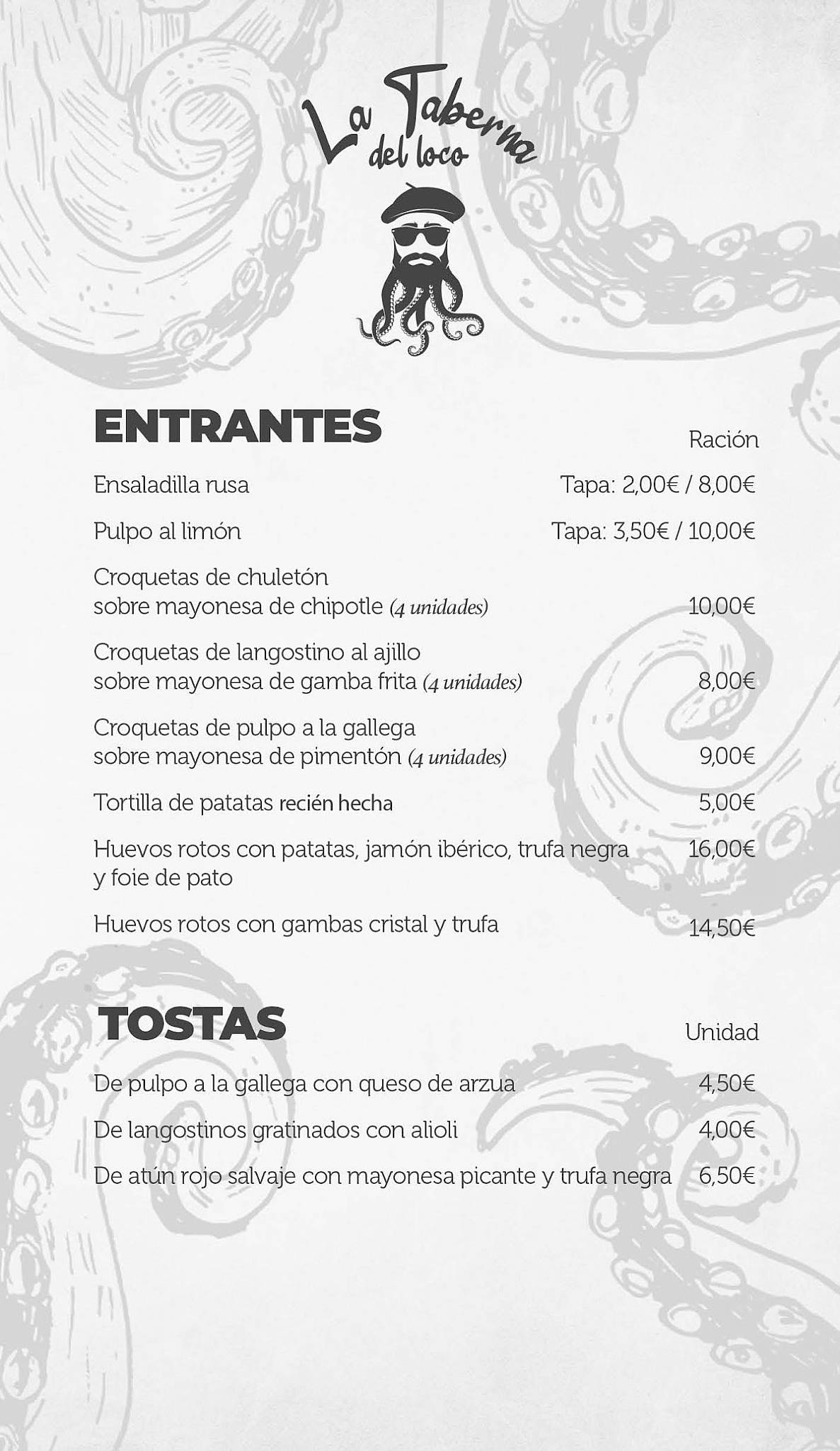 Carta del restaurante La Taberna del Loco, Algeciras