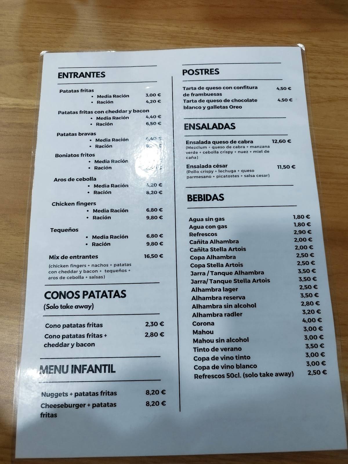 Carta del restaurante La Terracita Burger Teatinos, Málaga