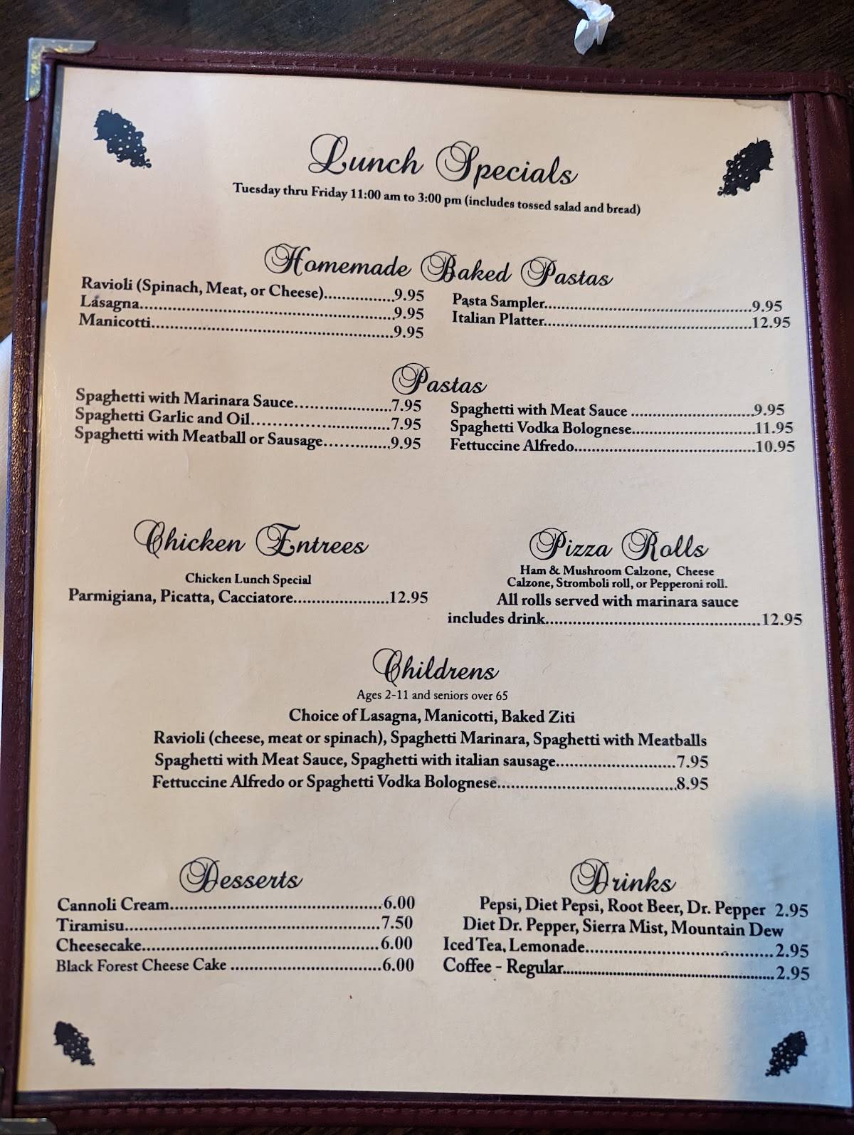 Menu at La Villa restaurant, Russellville