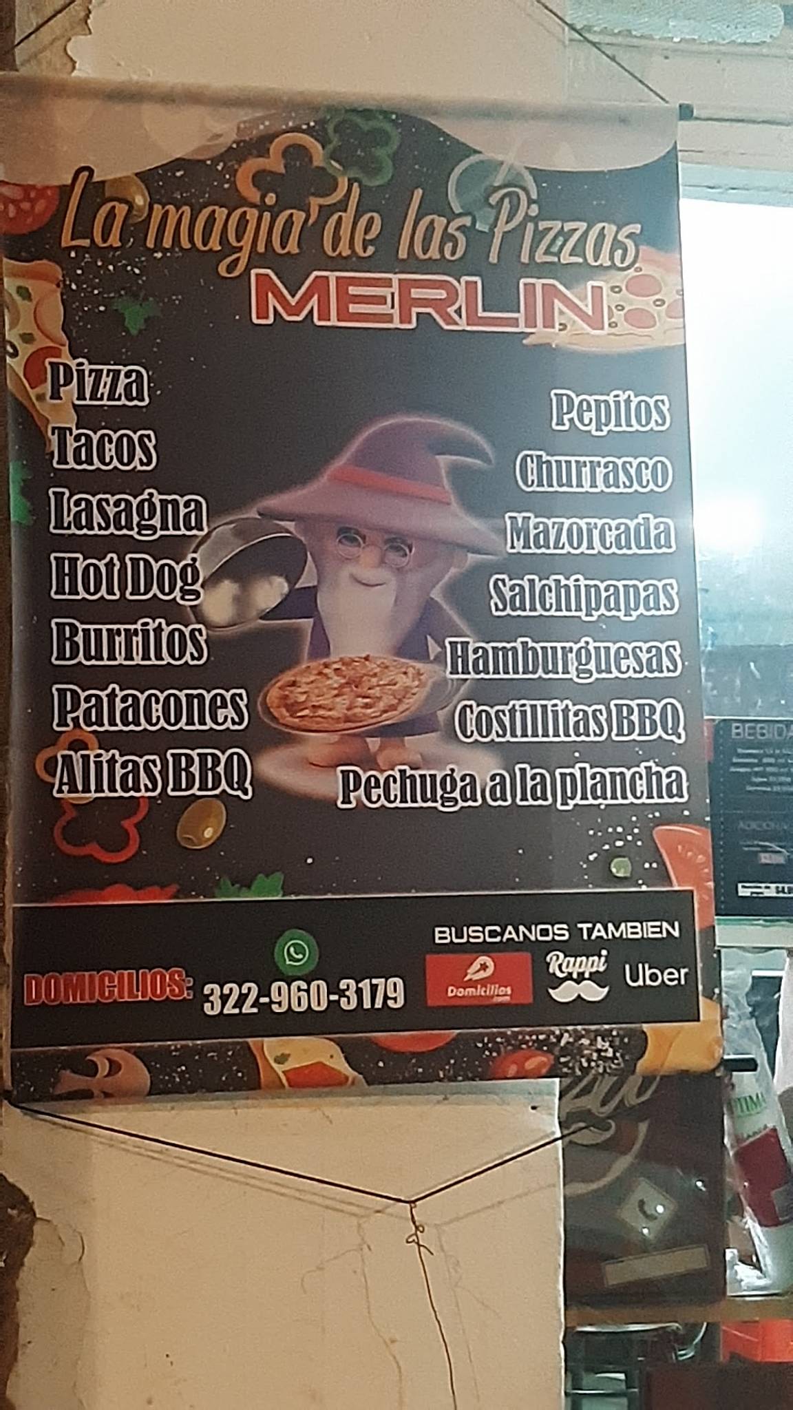 Carta del restaurante La magia del las pizzas Merlín, Bogotá
