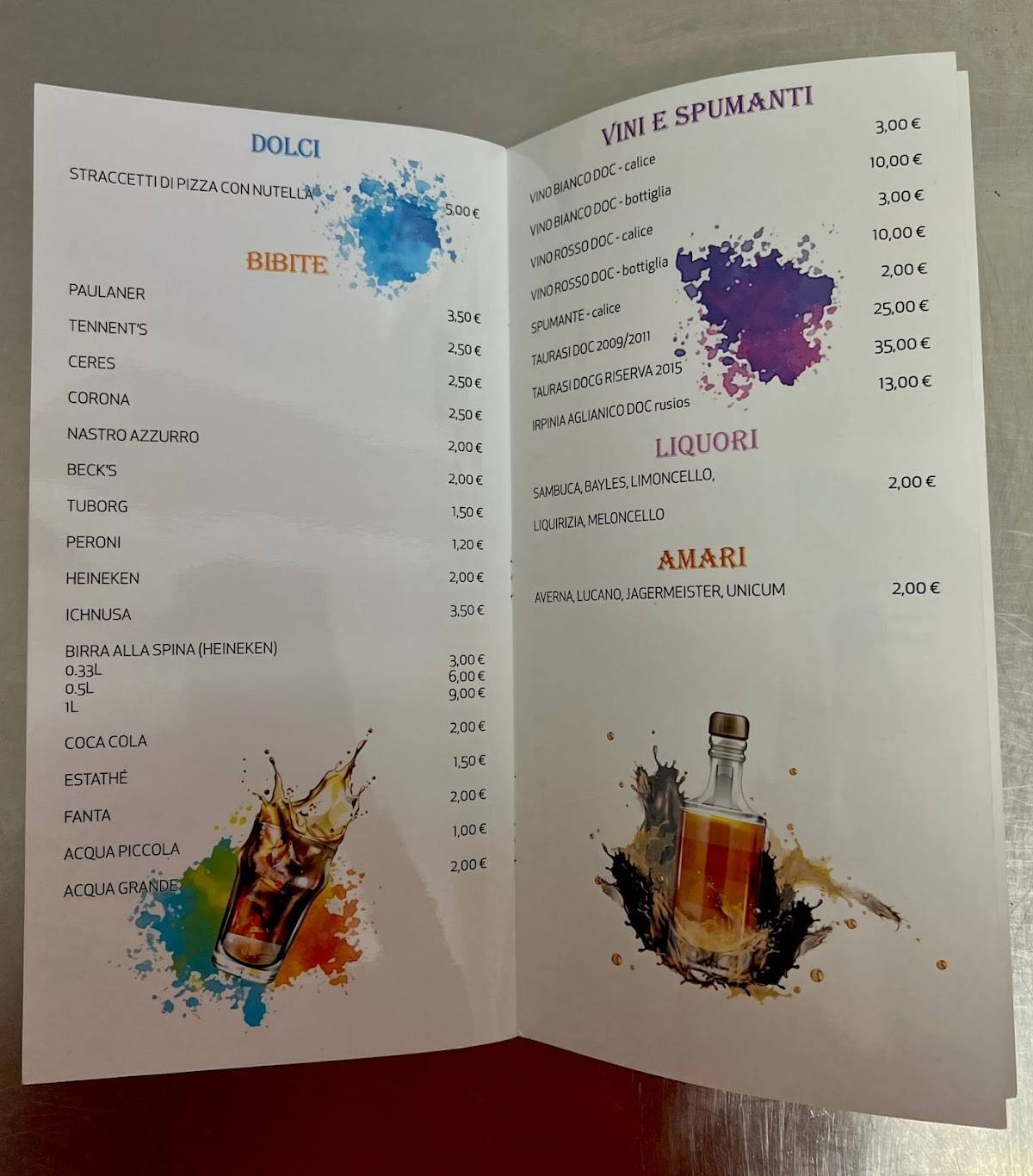 Menu au La notte stellata, Grottolella