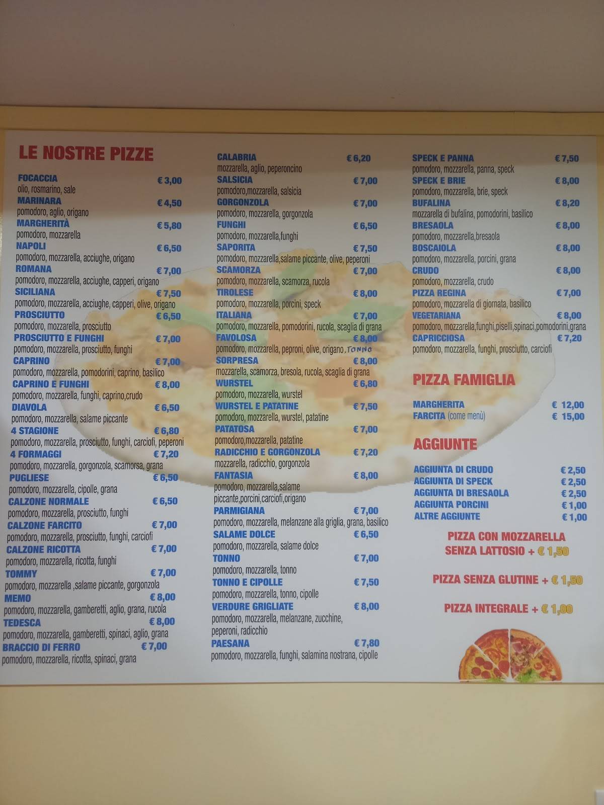 Menu da La regina pizzeria, Collio