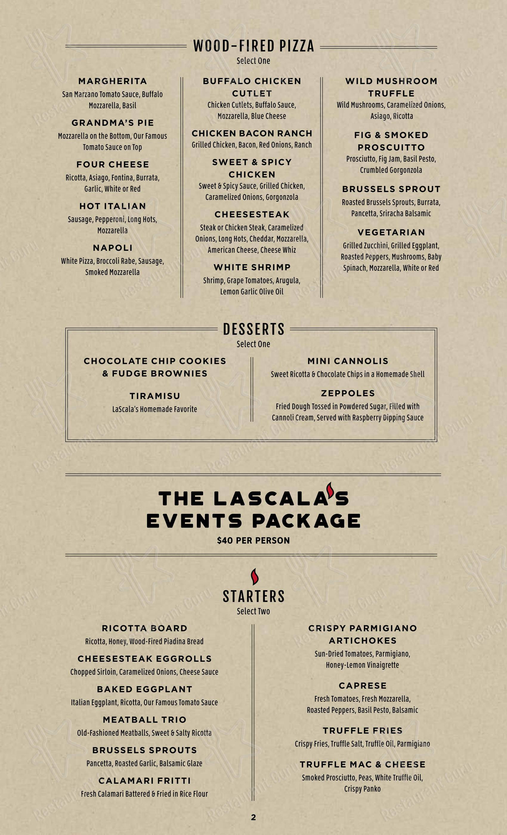 Menu at LaScala's Fire Philly restaurant, Philadelphia, 615 Chestnut St