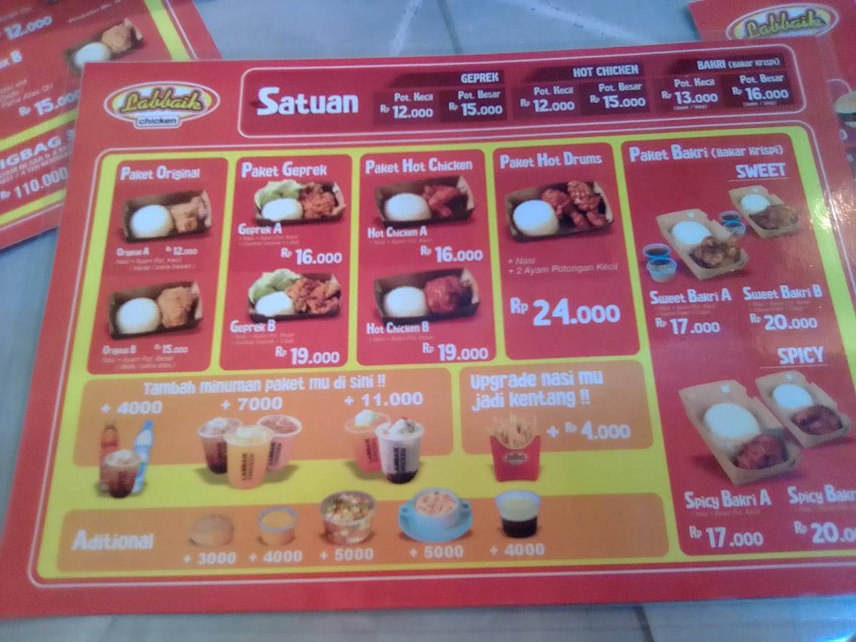 Carta del restaurante Labbaik Chicken Pandan Wangi, Bandung