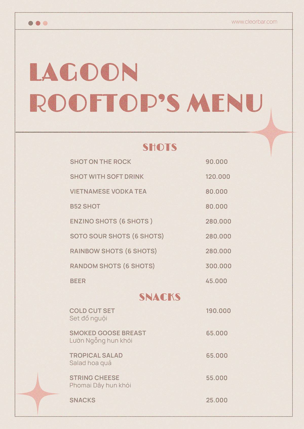 Menu at Lagoon Rooftop Hà Nội pub & bar, Hanoi