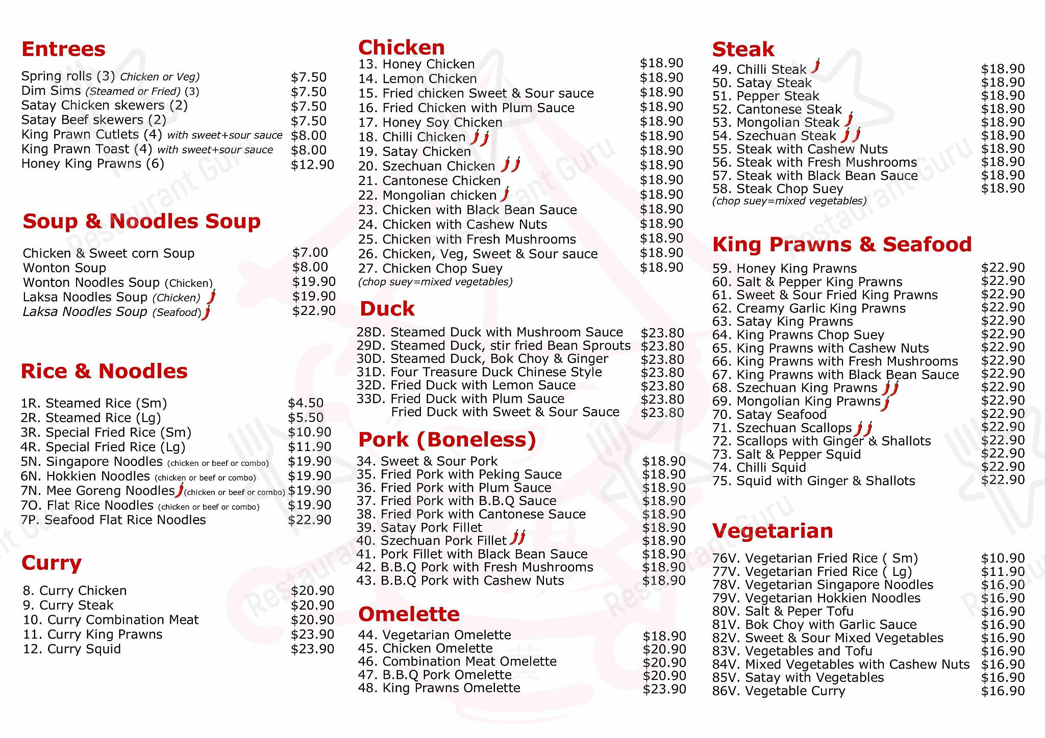 Menu at Lai Wong Gourmet fast food, Willunga