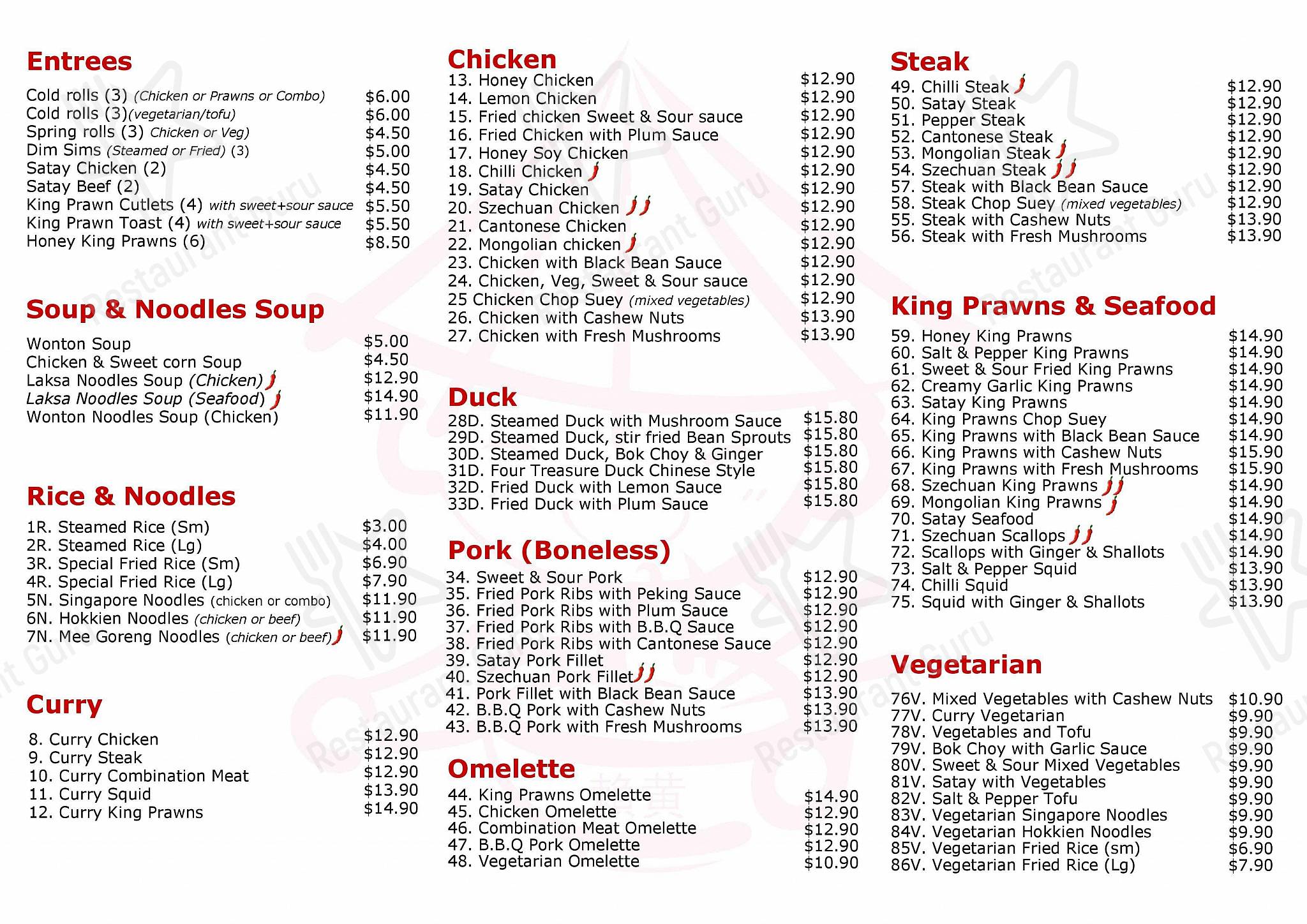 Menu at Lai Wong Gourmet fast food, Willunga