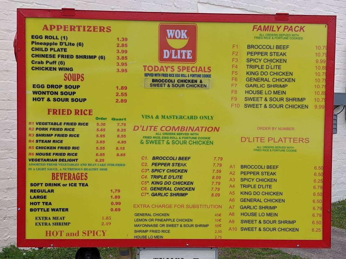 Menu at Wok D'Lite restaurant, Lake Charles