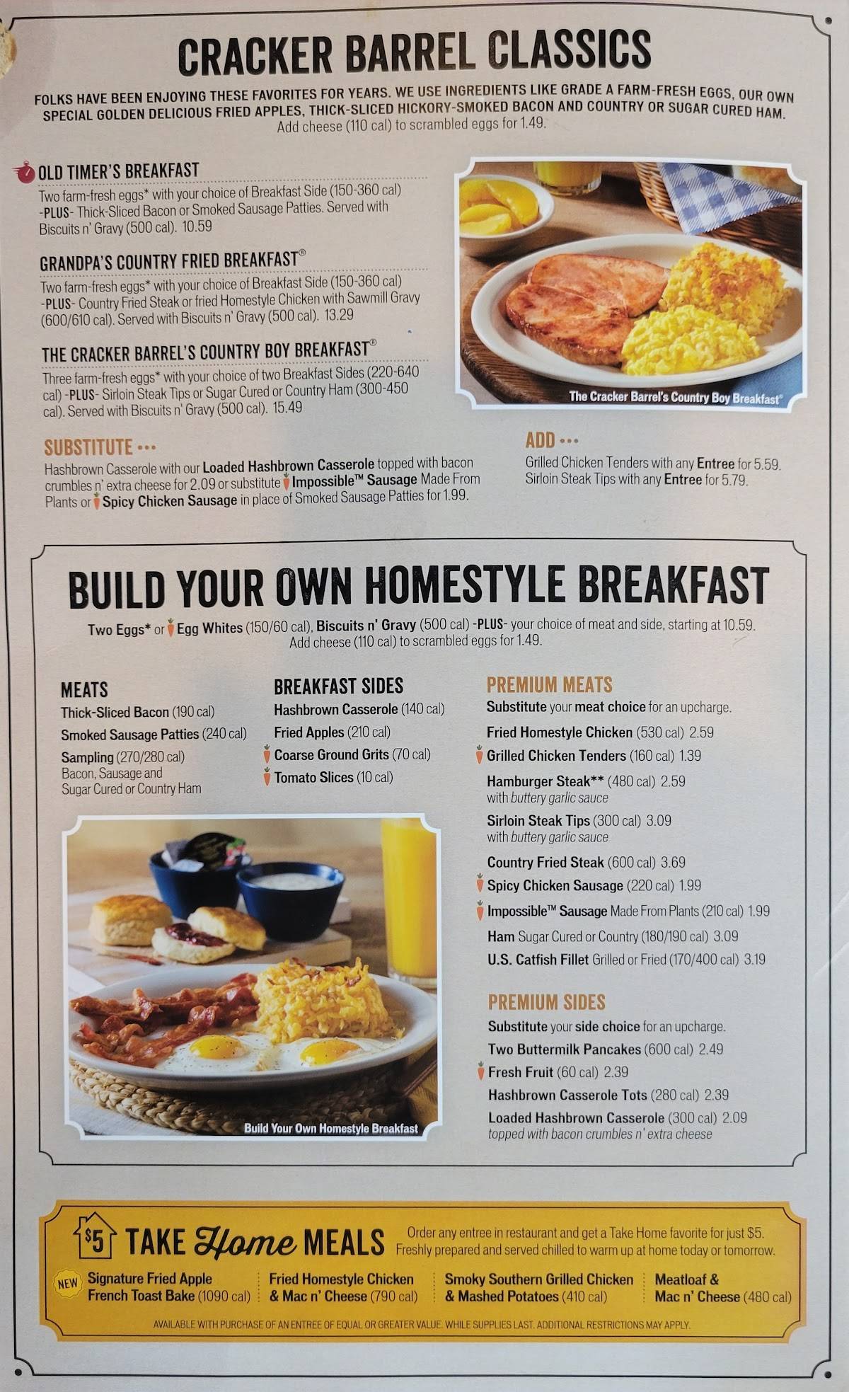 Menu at Cracker Barrel Old Country Store, Lake Delton, WI Wisconsin ...