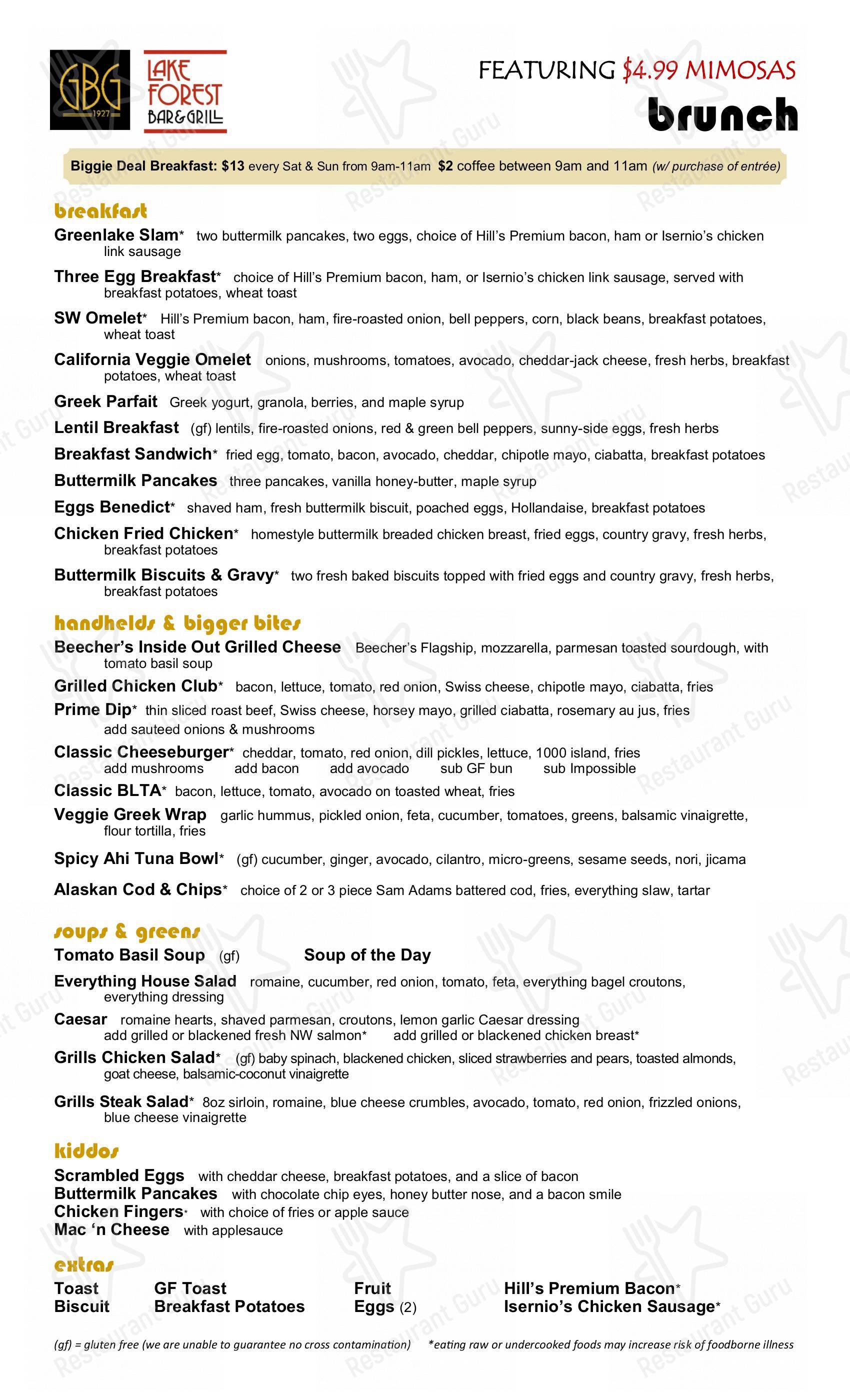 Menu at Lake Forest Bar and Grill, Lake Forest Park