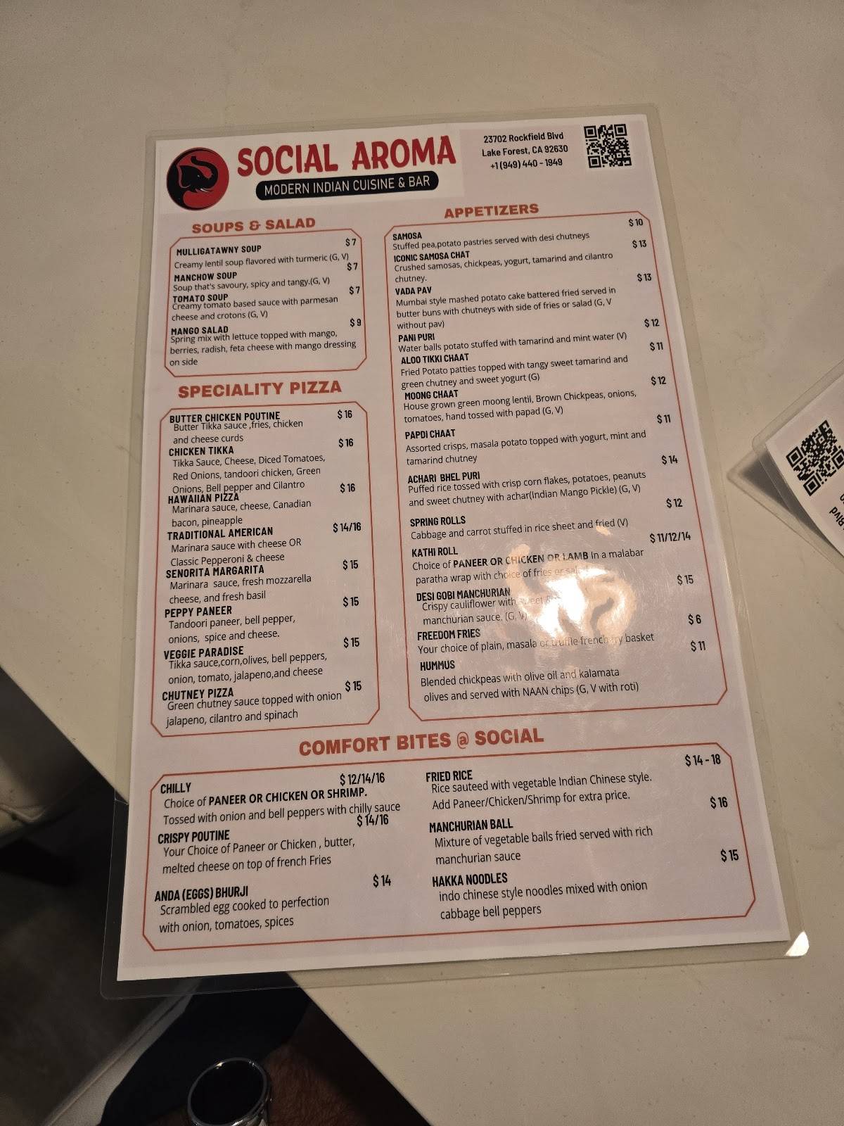Menu at Social Aroma pizzeria, Lake Forest
