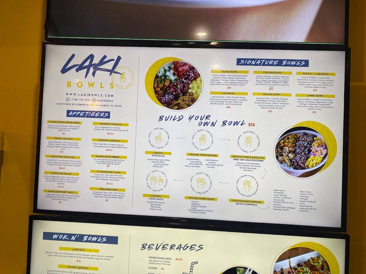 Menu at Laki Bowls / Restaurant Poke Bowls in Coral Gables, Coral Gables