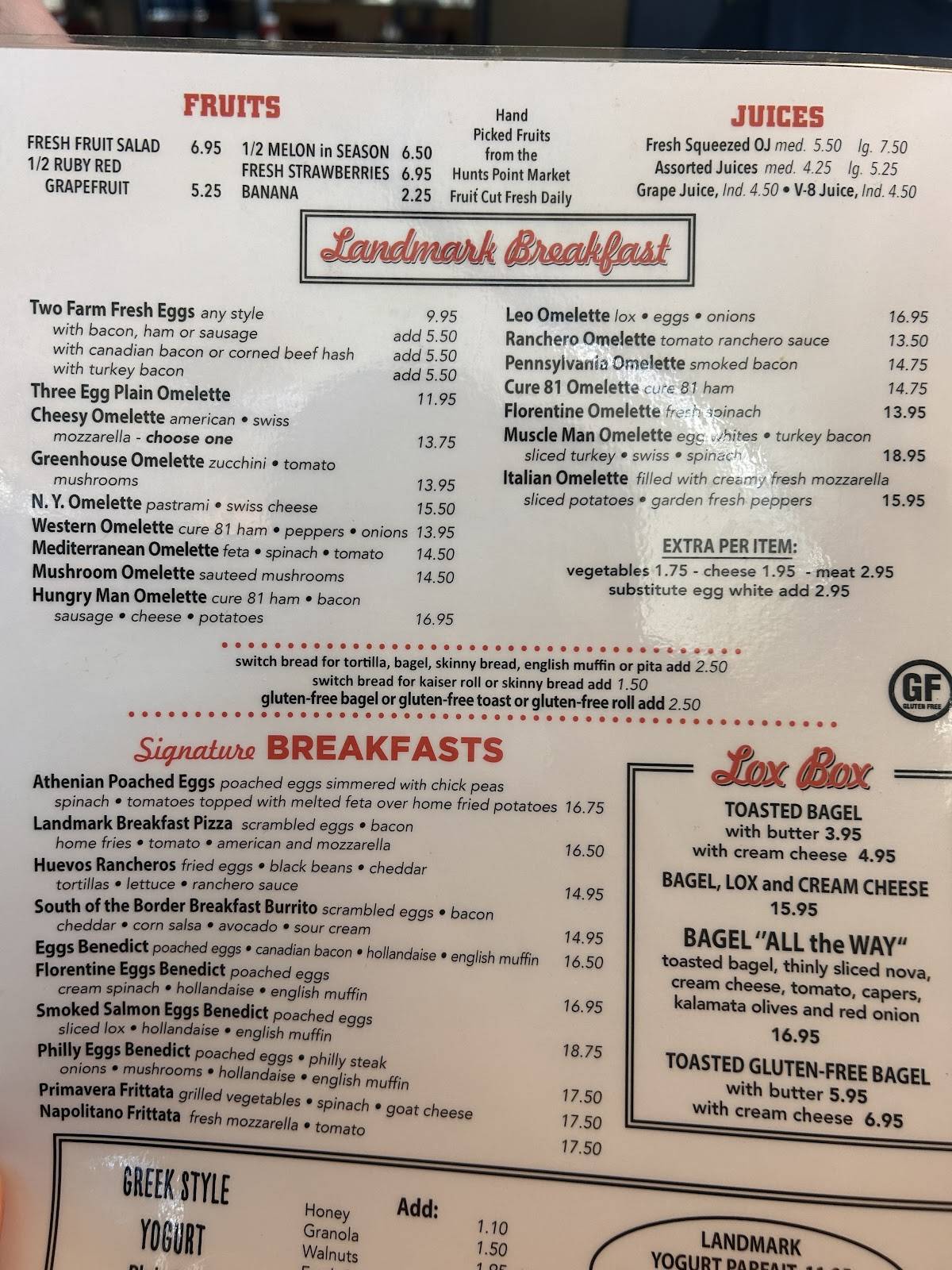Menu at Landmark Diner restaurant, Roslyn