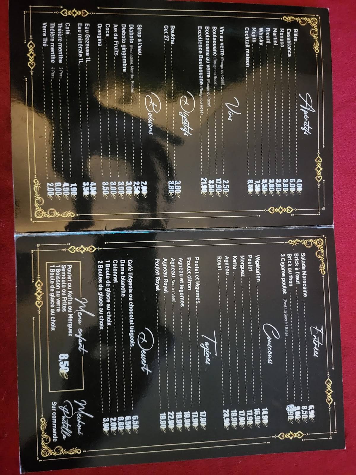 Menu au Restaurant Le Marrakech, Langon