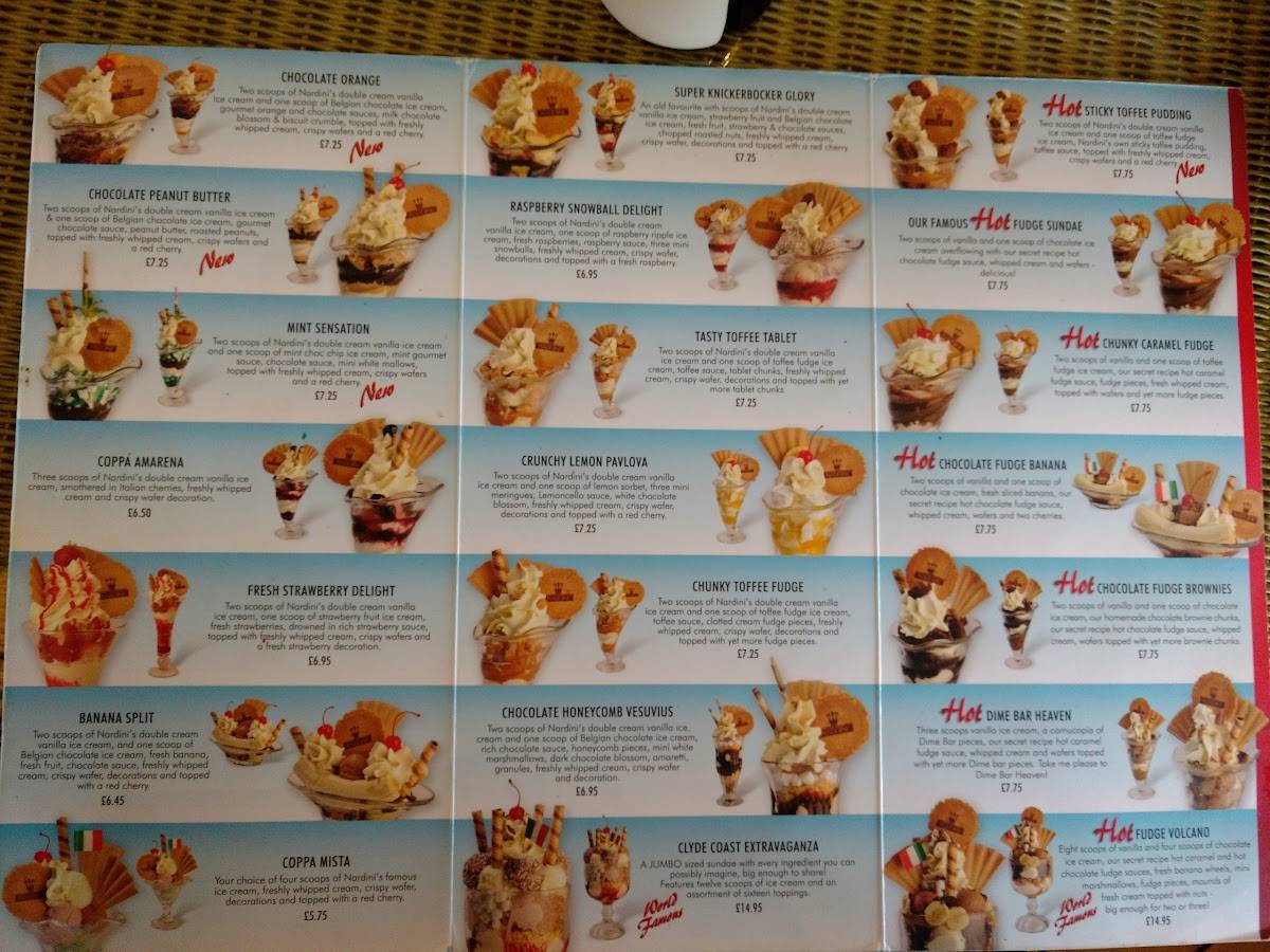 Menu at Nardini's cafe, Largs
