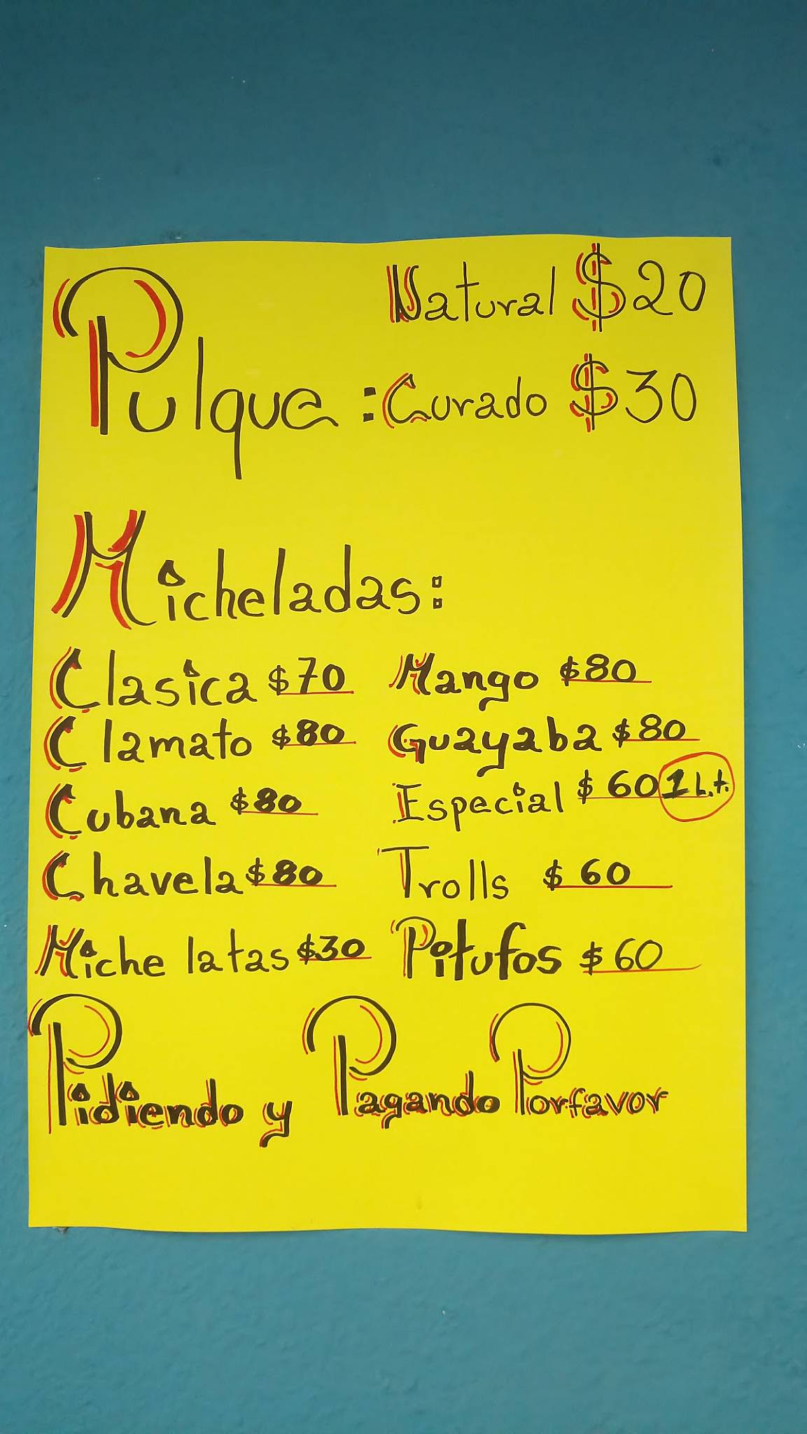 Carta del pub y bar RHU, Ciudad del México