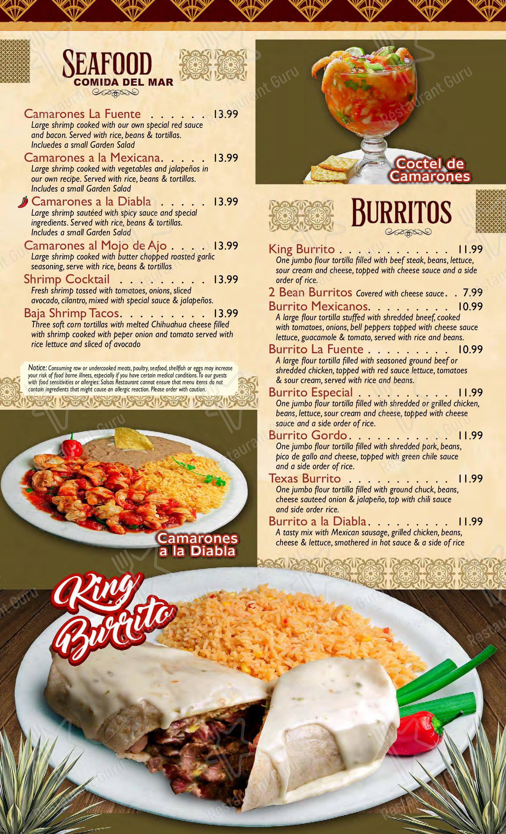 Menu at Las Fuentes Mexican Restaurant, Pryor