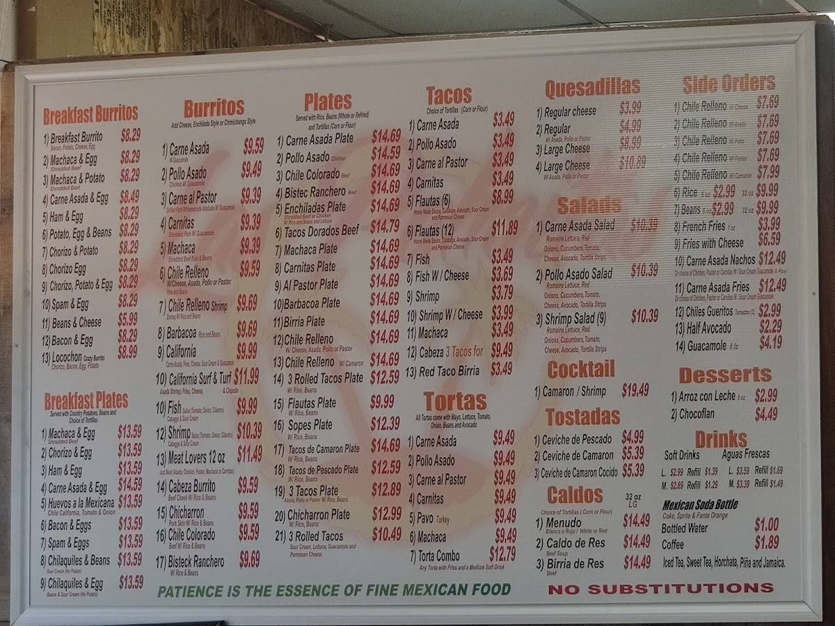 Menu at Las Palmitas Taco Shop restaurant, El Centro, S 4th St