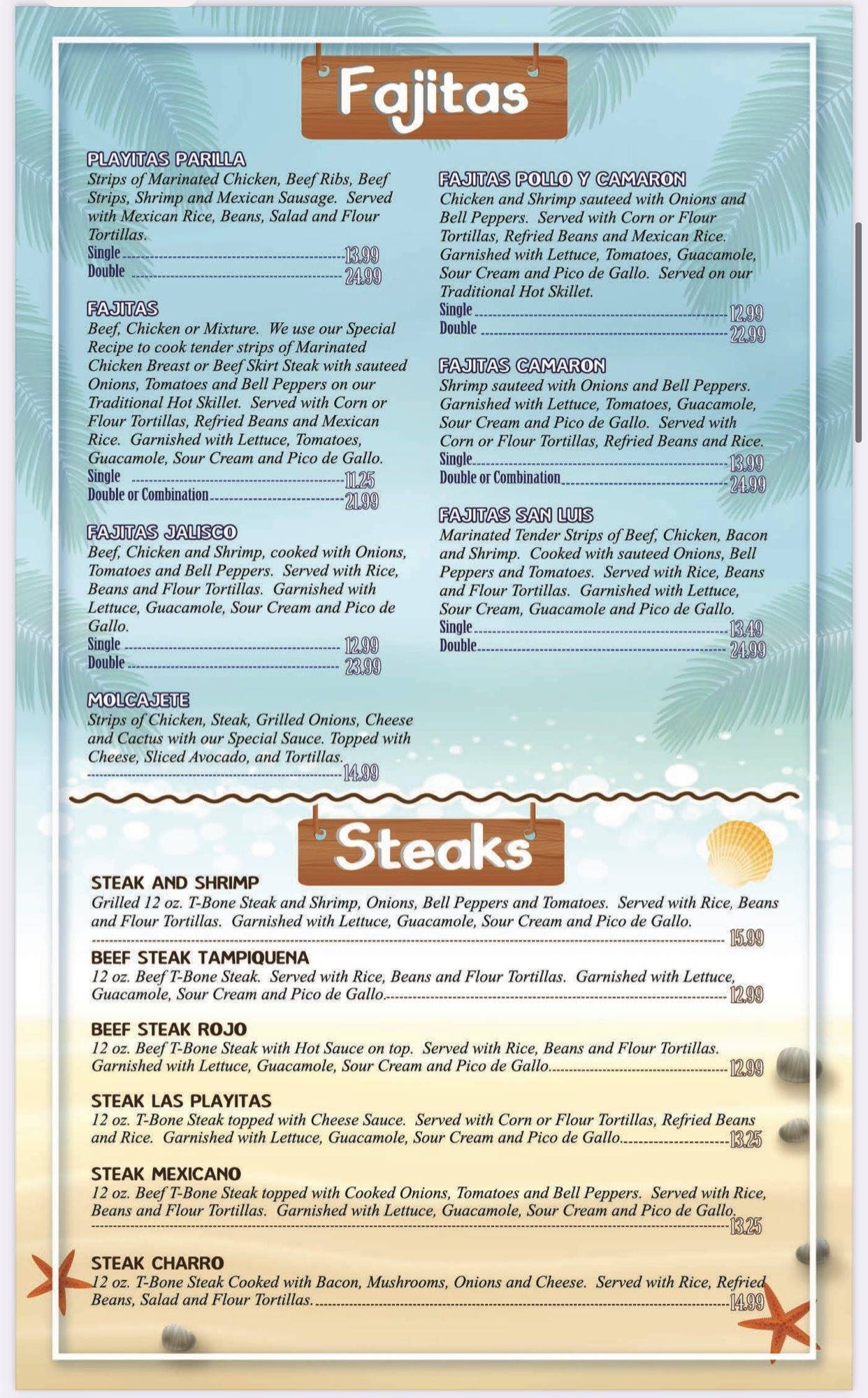 Menu at Las Playitas restaurant, Heber Springs, AR-25B