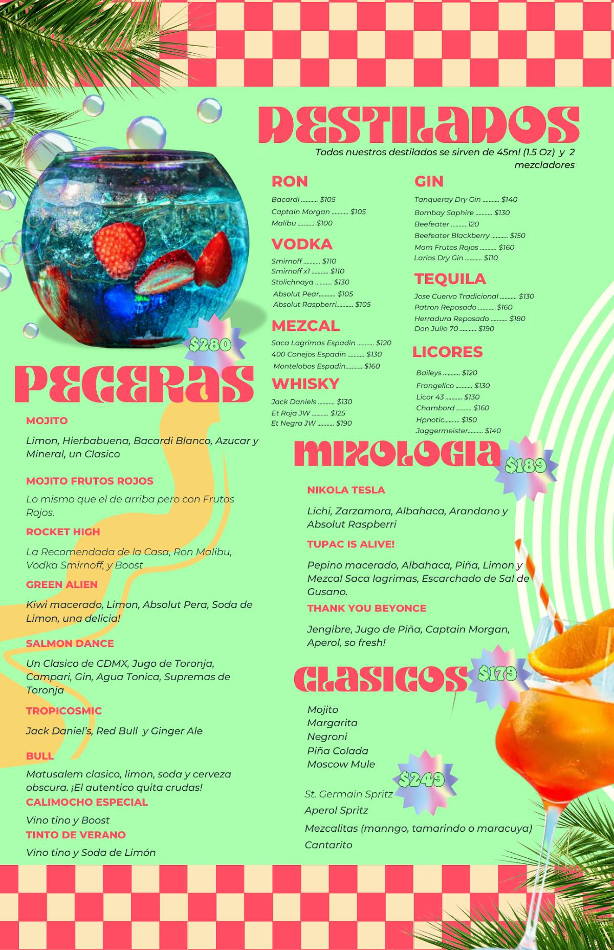 Carta del restaurante Las Supersónicas, Cancún