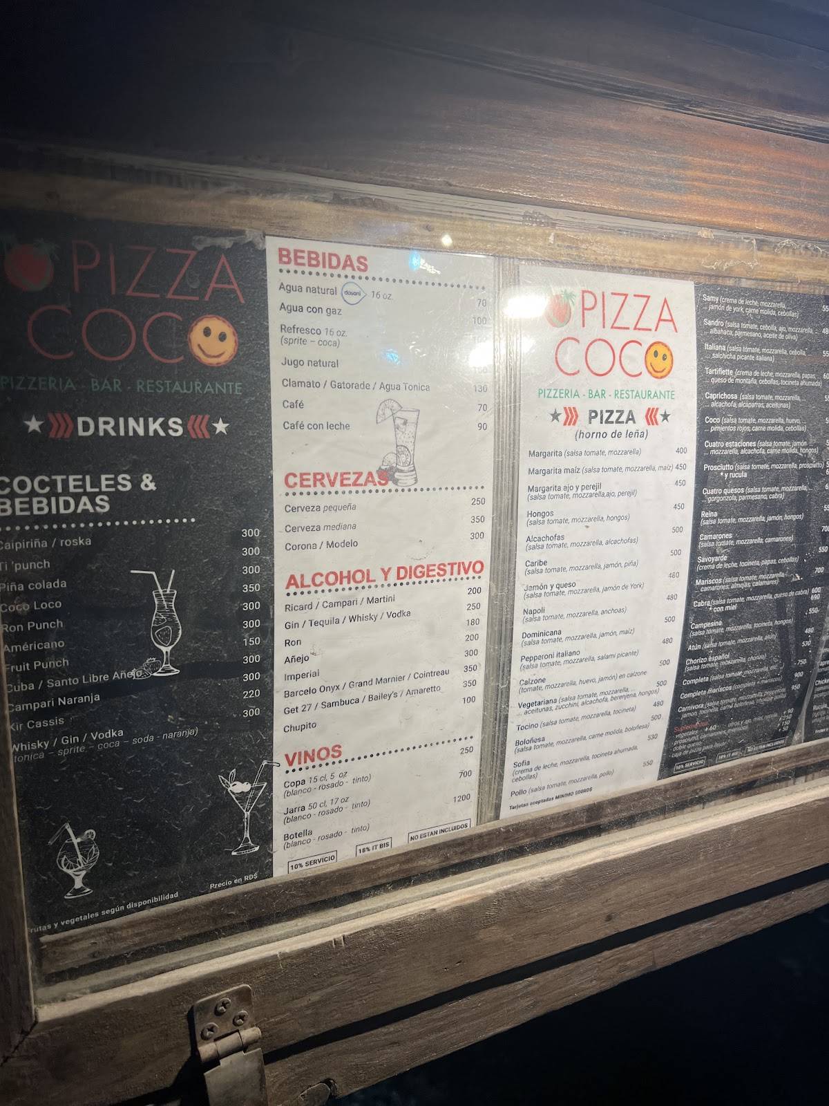 Menu at Pizza Coco restaurant, Las Terrenas