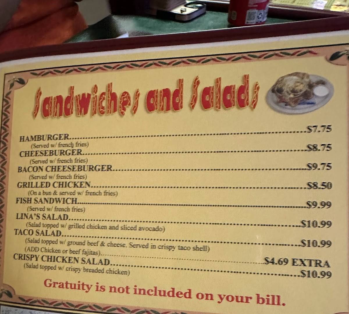 Menu at Las Vegas Cafe, Harlingen