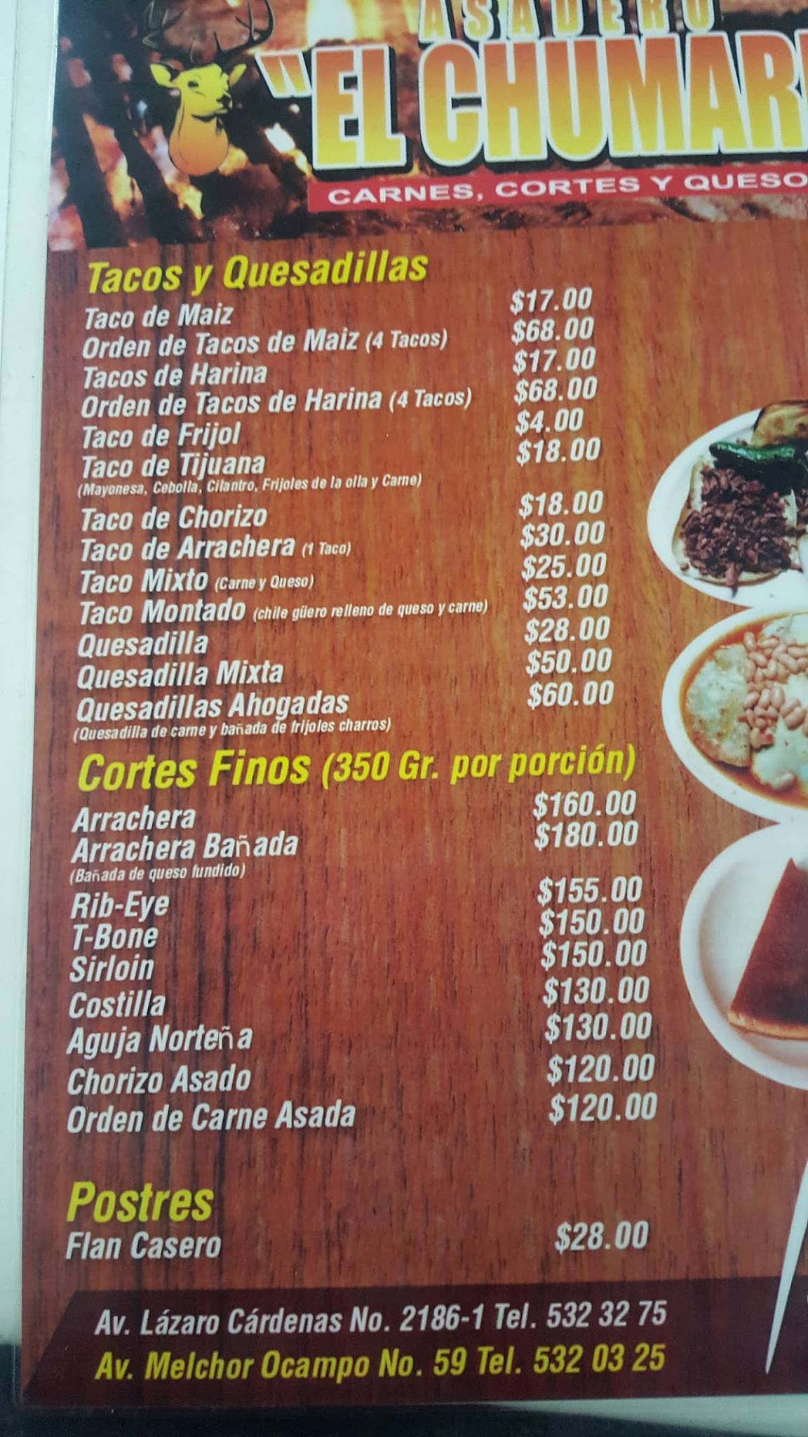Carta del restaurante Asadero Chumari 1, Lázaro Cárdenas