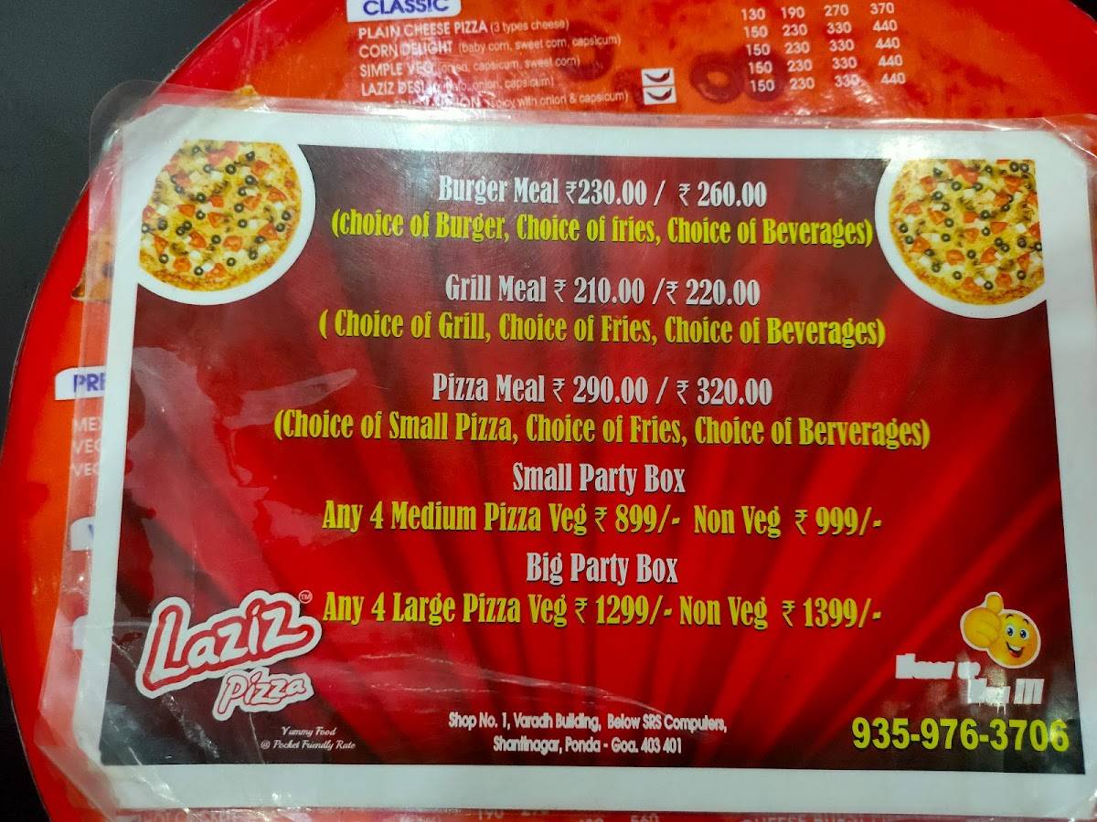 Menu at Laziz Pizza, Ponda