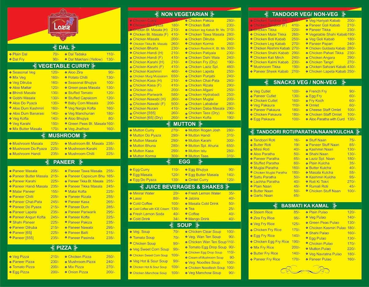 Menu at Laziz Restaurant, Sitamarhi