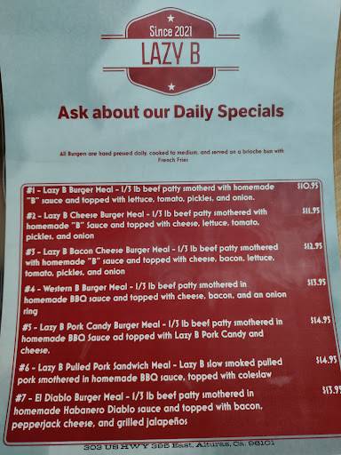 Menu at Lazy B restaurant, Alturas, 303 US-395