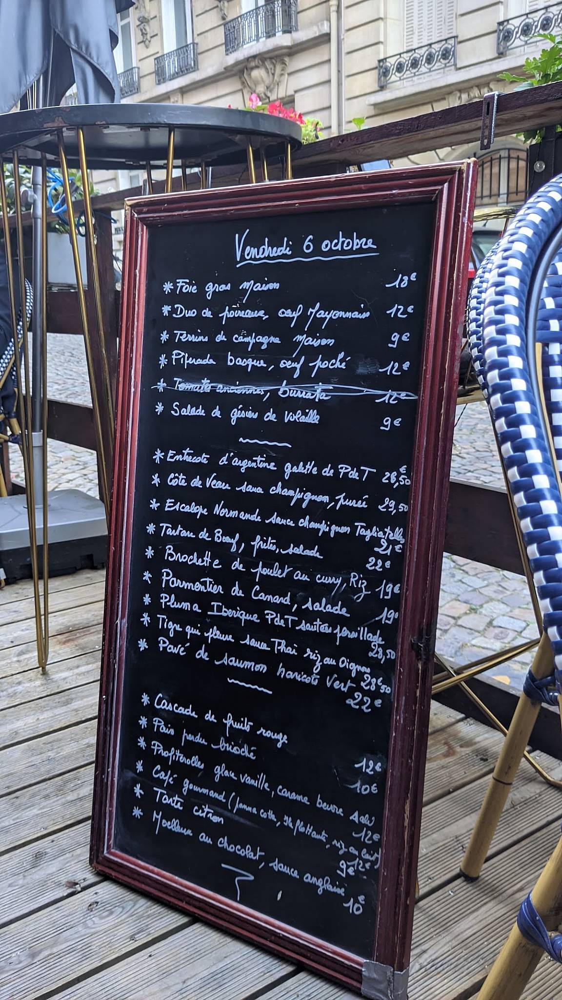 Carta del restaurante Le Bidou, Paris