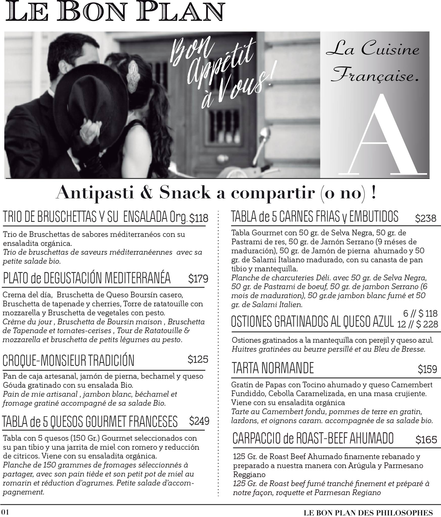Carta del restaurante Le Bon Plan, Guadalajara