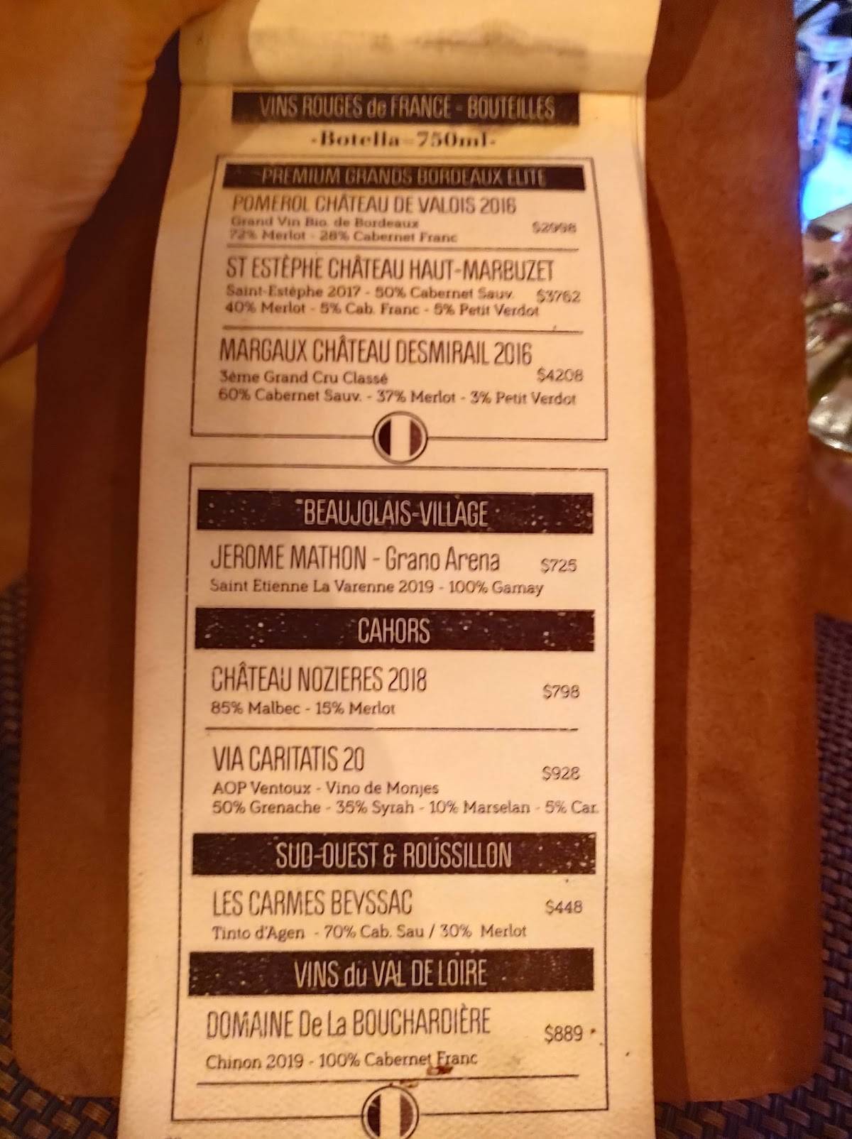 Carta del restaurante Le Bon Plan, Guadalajara