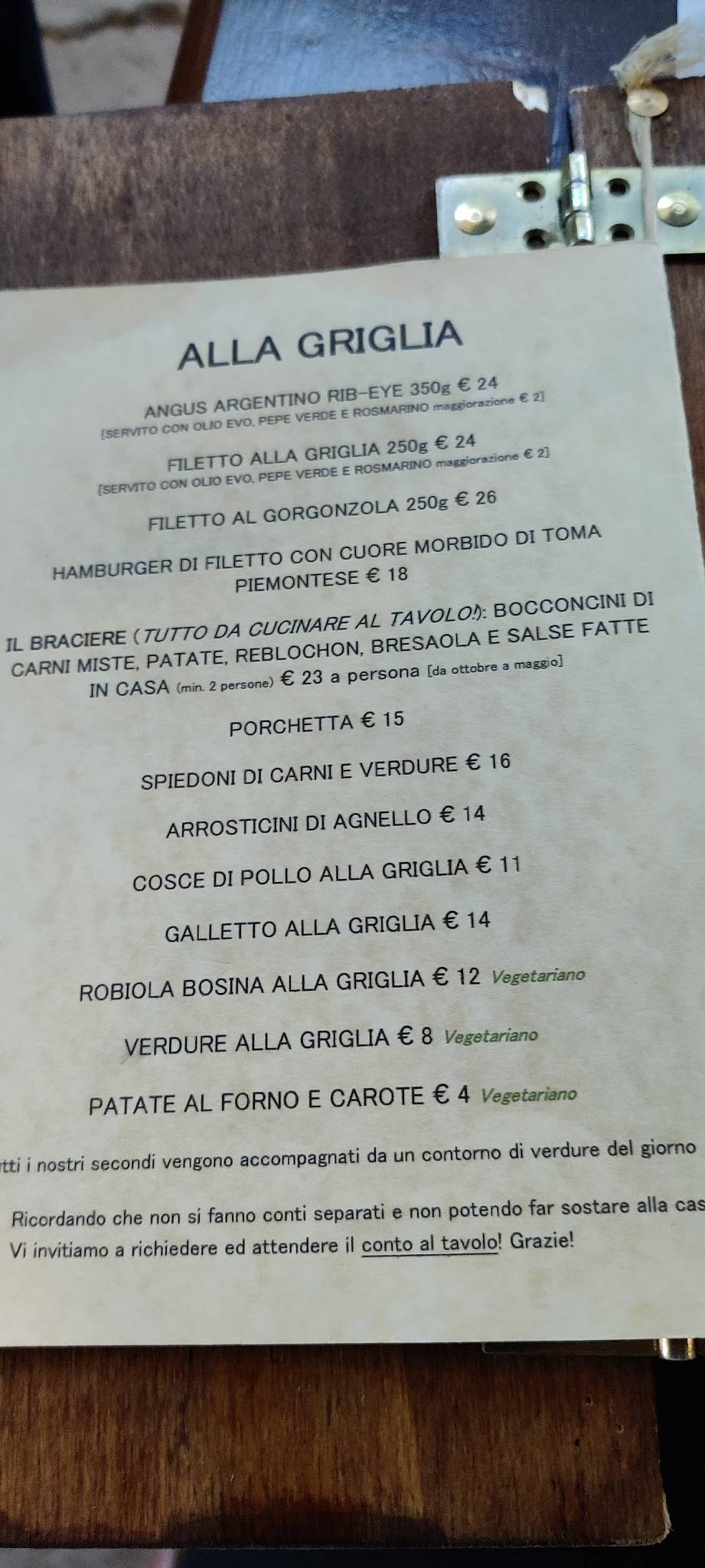 Speisekarte von Le Braci restaurant, Bozzole, Via Carlo Noè