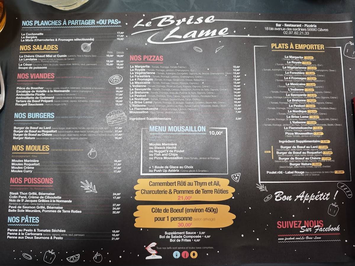 Menu au Le Brise Lame pub et bar, Gâvres