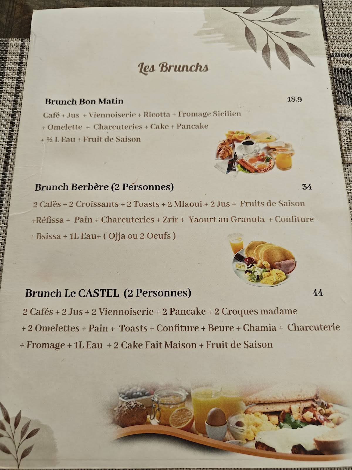Speisekarte von Le Castel restaurant, Bizerta, 7VW8+PG6 assia kandara