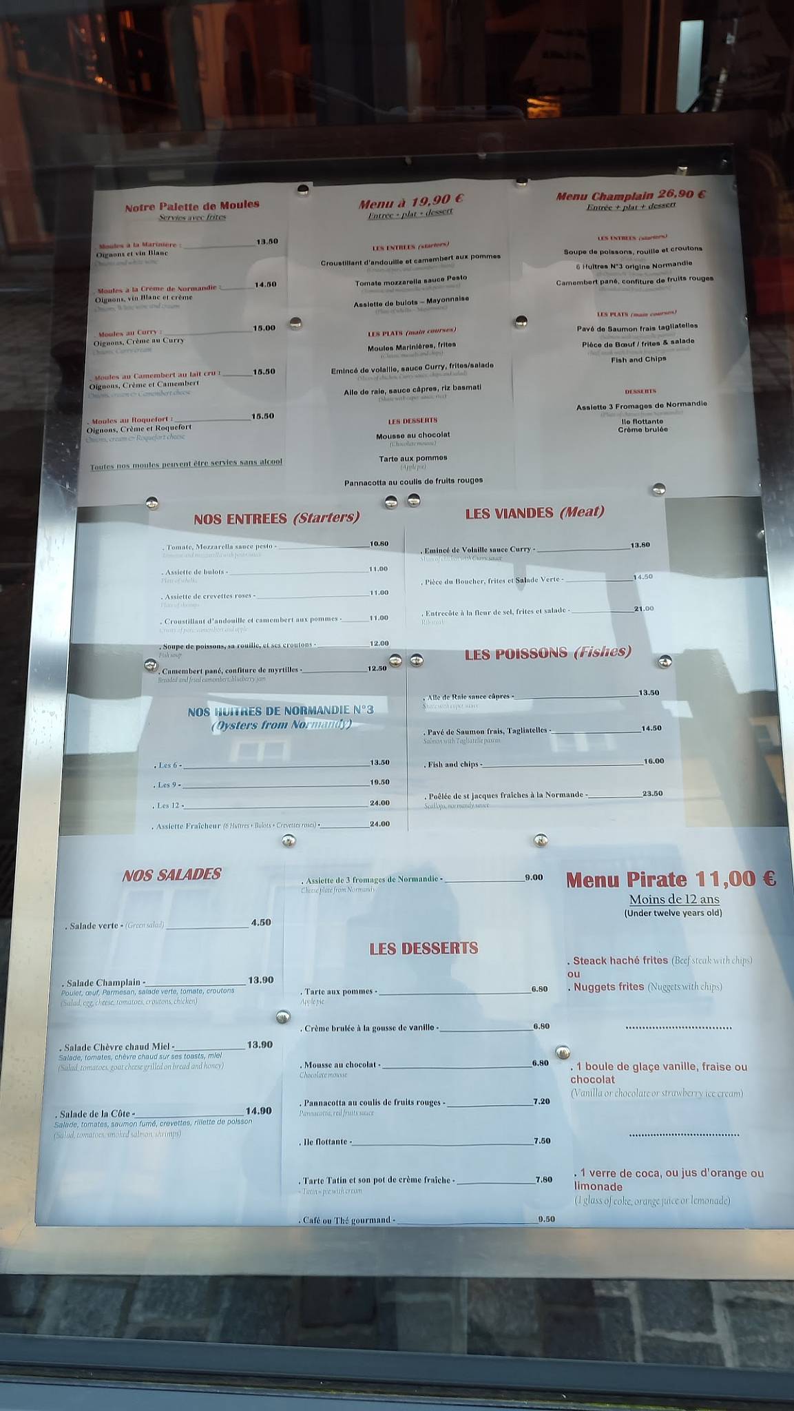 Menu au Le Champlain restaurant, Honfleur