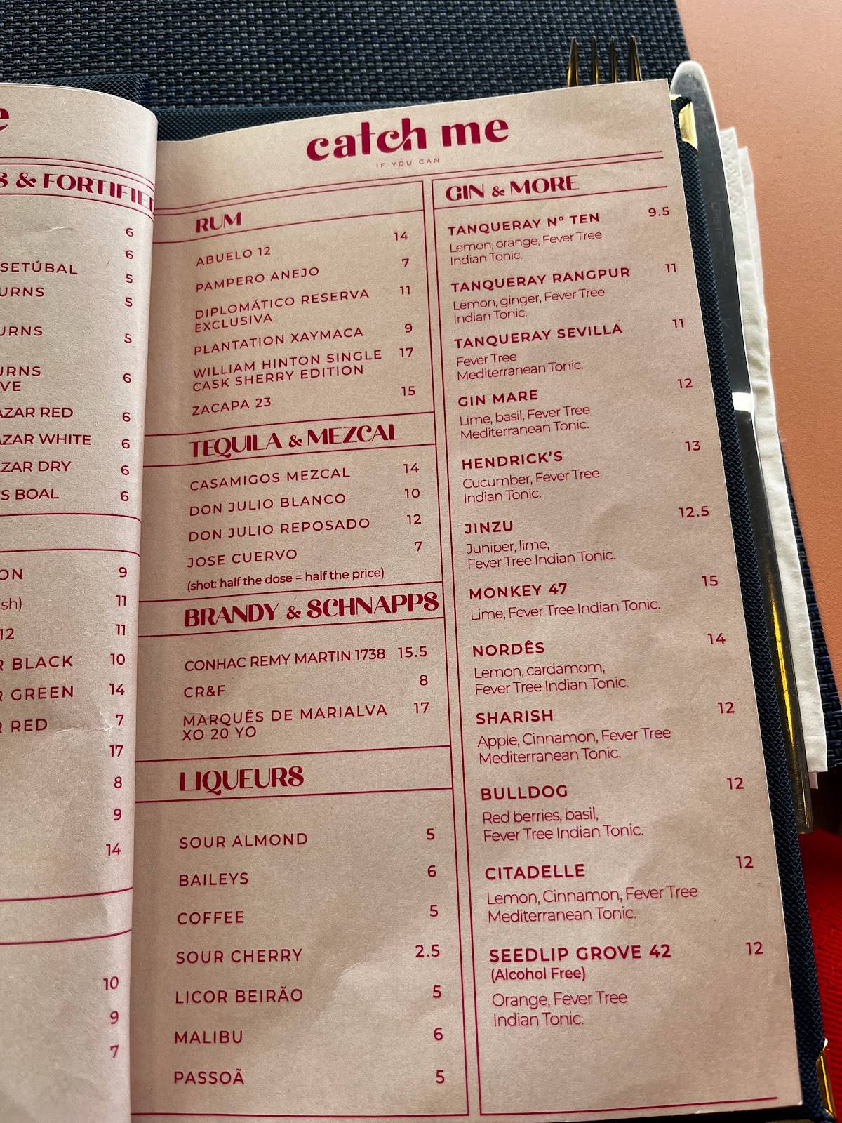 Menu at Le Chat pub & bar, Lisbon