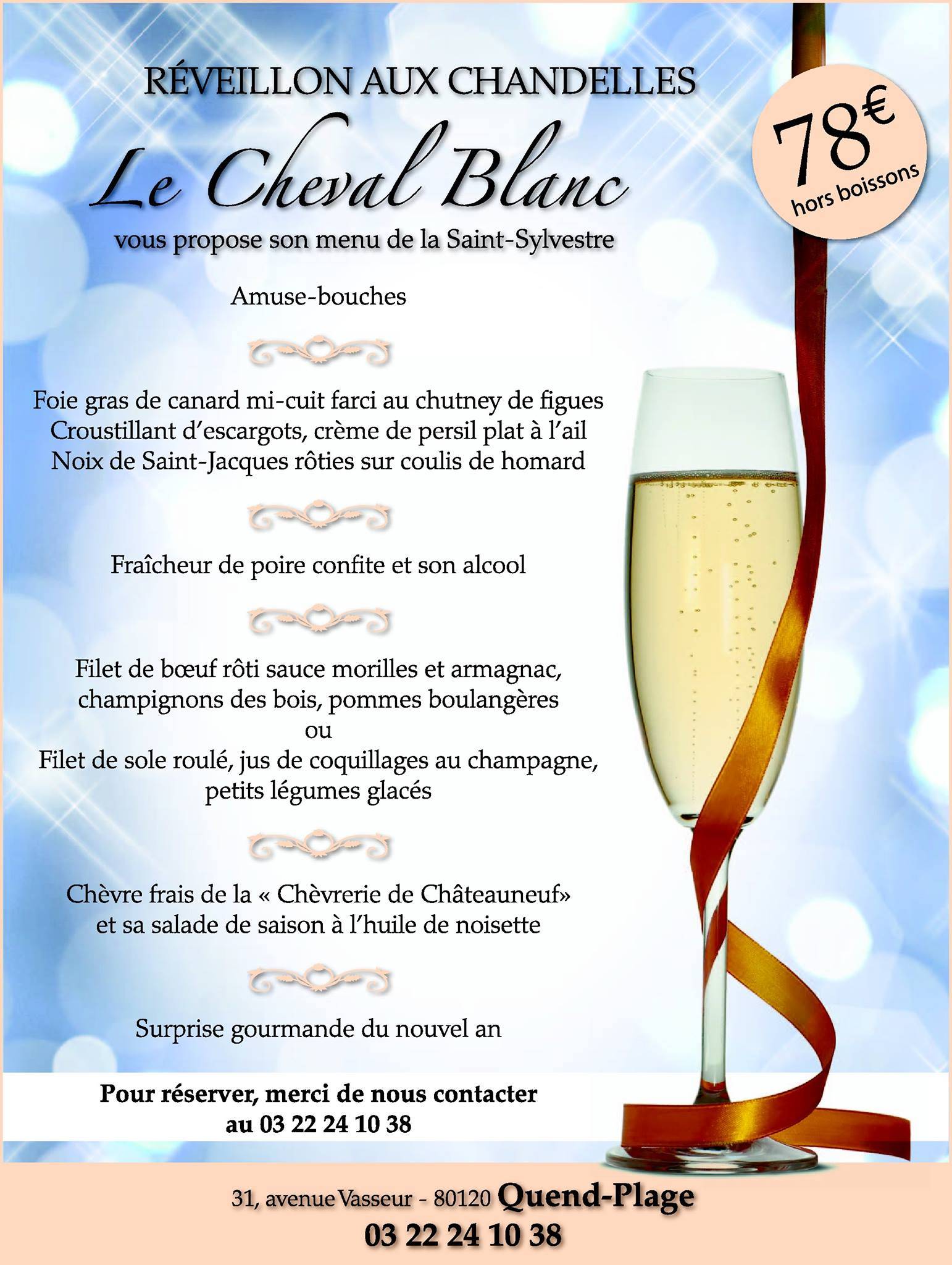 Menu au Le Cheval blanc restaurant, Château-Landon