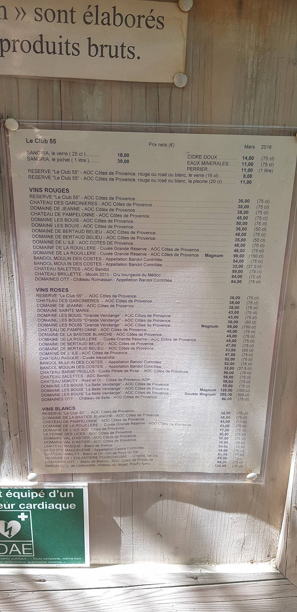 Menu at Le Club 55, Ramatuelle