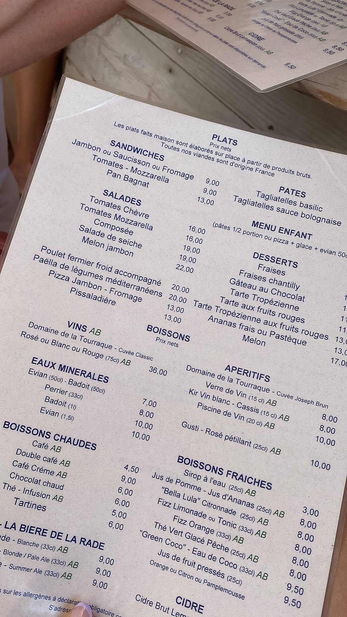 Menu at Le Club 55, Ramatuelle